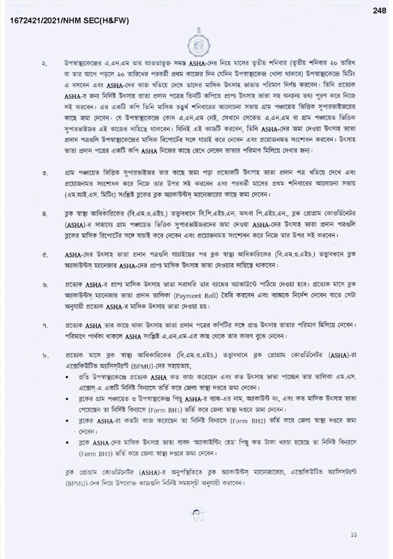 Revised Comprehensive Incentive Package for ASHAs in FY 2021-22 – WBXPress