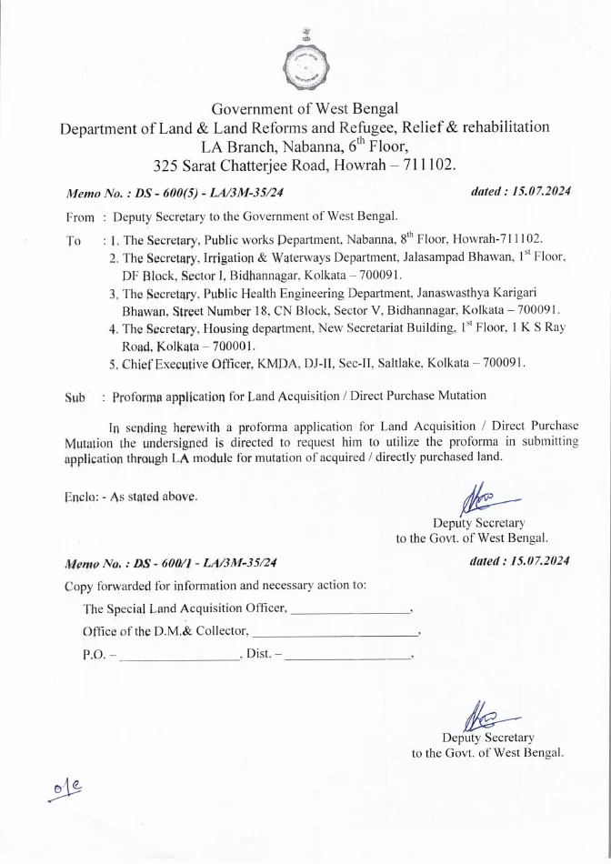 Proforma Application for Land Acquisition/ Direct Purchase Mutation ...